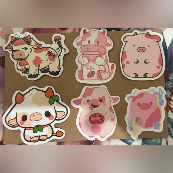 Wall Decor | Kawaii Pink Chibi Cows Stickers | Poshmark